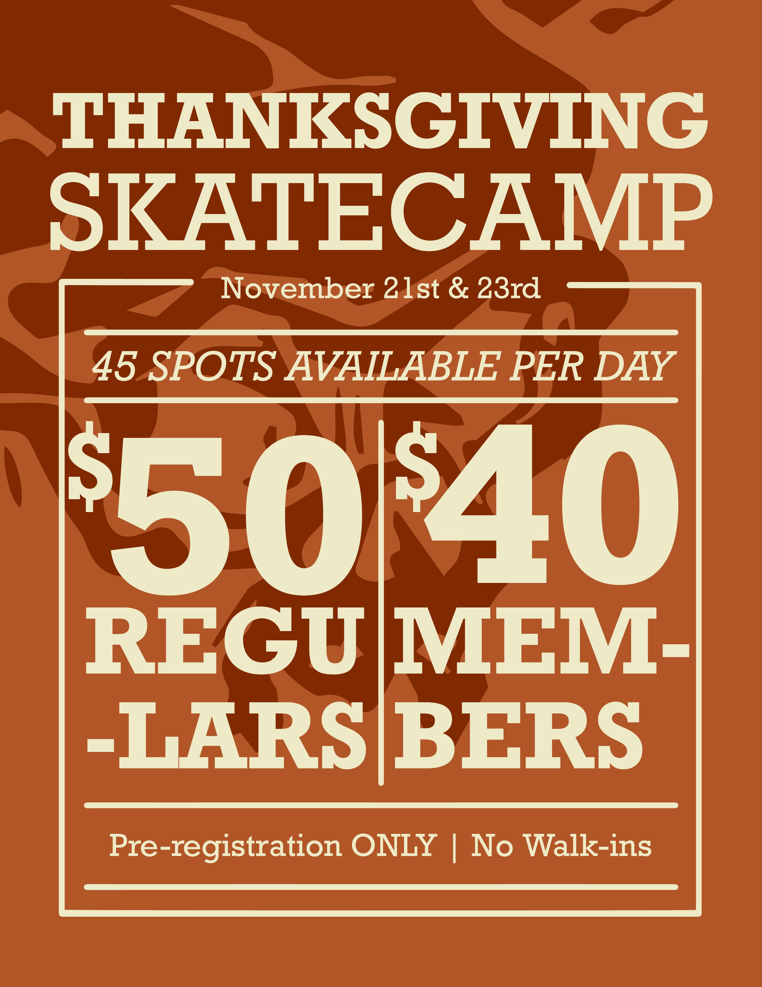 Thanksgiving Break Skateboard Camp This Wed and Fri – 3rd Lair