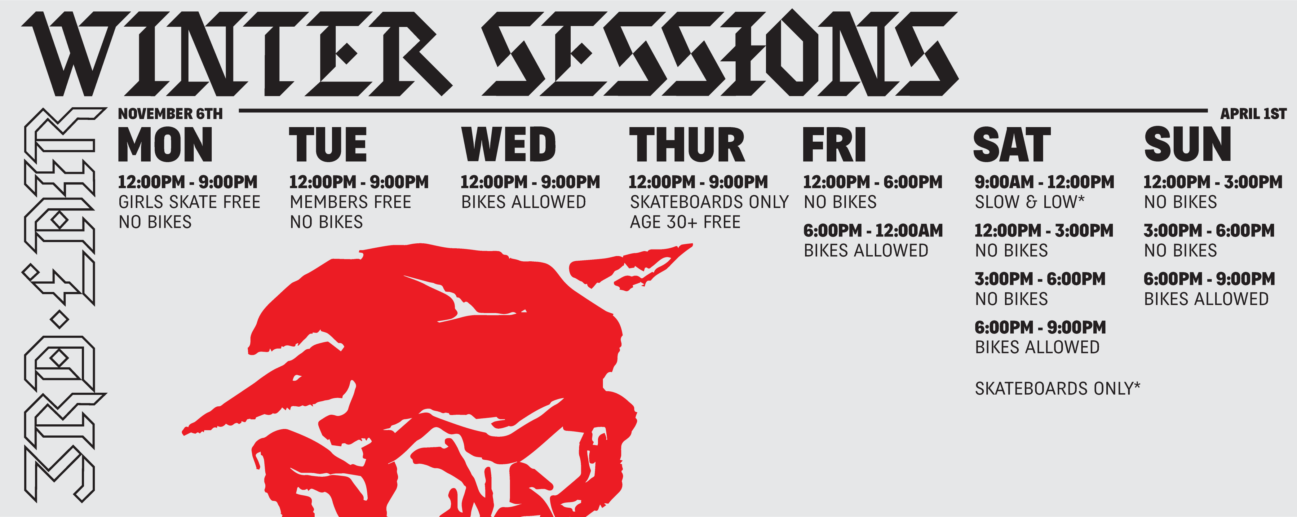 Winter Hours Start Today: Mon Nov 6, 2017 – 3rd Lair