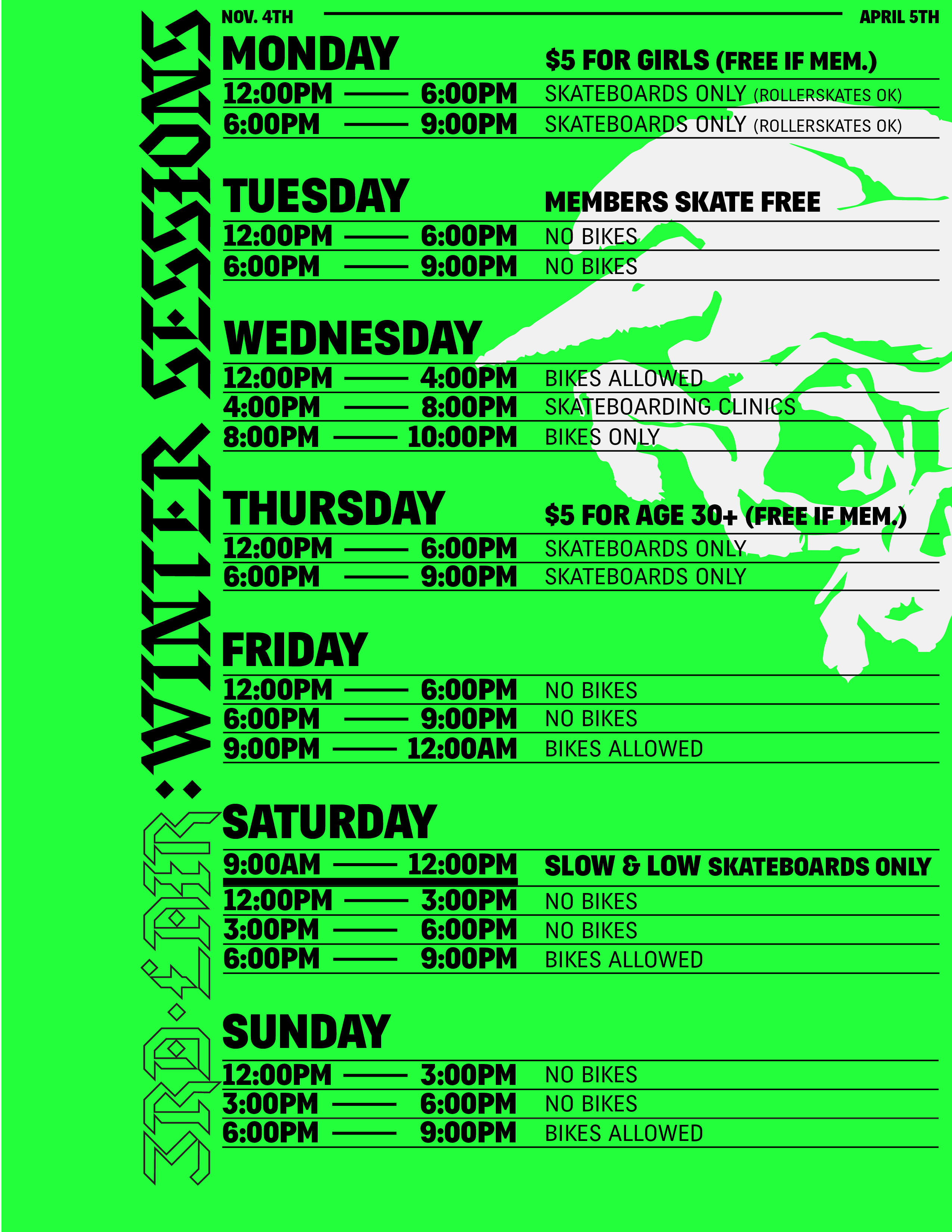 Winter Hours Start Monday Nov 4, 2019 – 3rd Lair